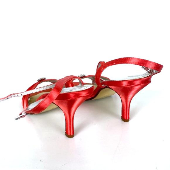 David's Bridal | Shoes | Peep Toe Red Satin High Heels Dress Shoes ...